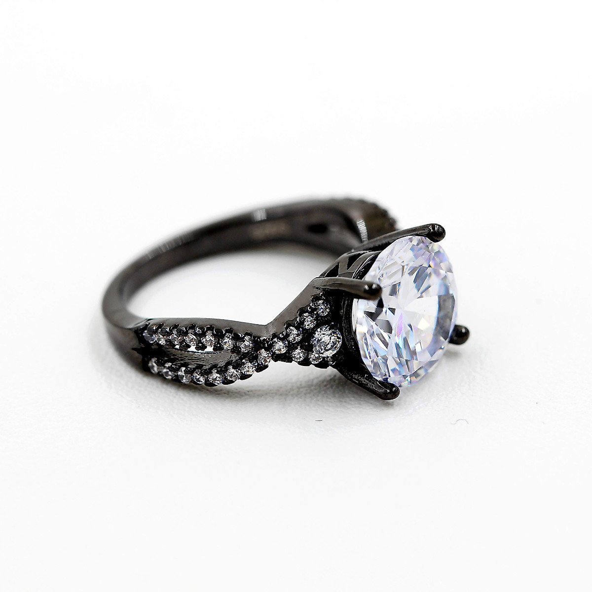 T Brand Black Infinity Rings for Women Best Friends, Big Cubic Zirconia Solitaire Accented Anniversary Rings for Her (Size 8)