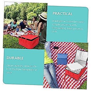 FELTECHELECTR Insulation Bags Foldable Tote Bag Shopping Tote Bag Large Tote Bags Lunch Insulation Coolers Keep Warm Groceries Bag Pizza Carry Bag Non-woven Fabric Red Insulated Food Carrier Bag