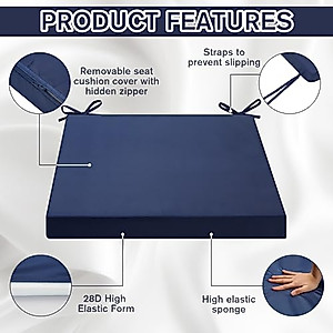 Kigley 10 Pack Outdoor Chair Cushions for Patio Furniture 17 x 17 x 2 Inch Waterproof Outdoor Patio Chair Seat Memory Foam Cushion Square Corner Seat with Ties(Navy Blue)