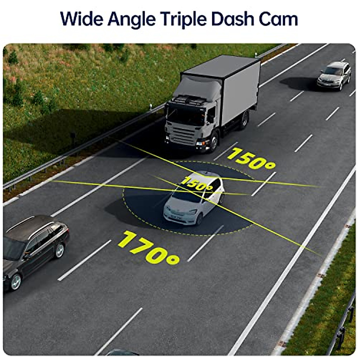 3 Channel Dash Cam Front and Rear Inside, 1080P Dash Camera for Cars with 64GB U3 SD Card, Dashcam Three Way Triple Car Camera with IR Night Vision, Parking Monitor, WDR