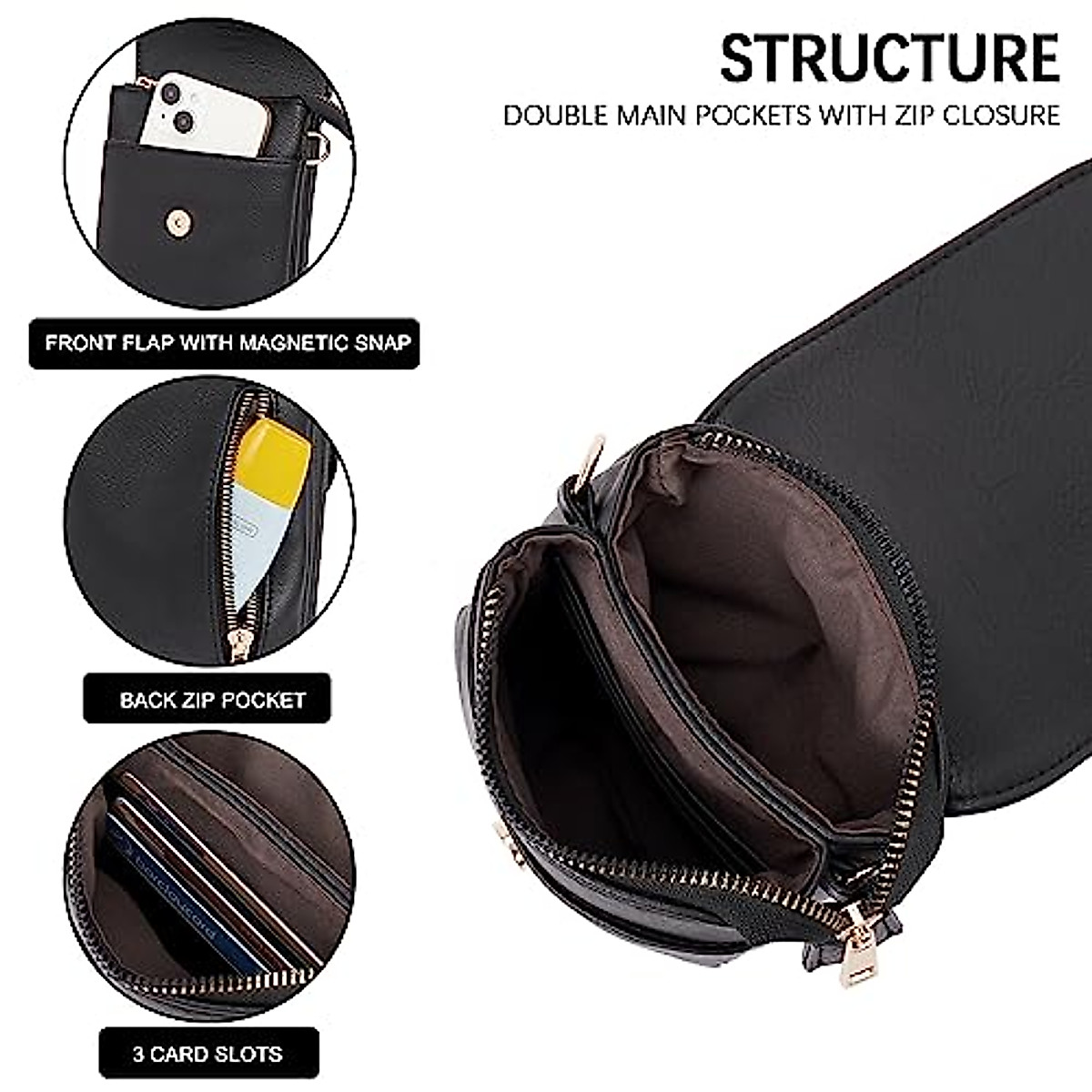 CLUCI Small Crossbody Bags for Women Leather Cell Phone Shoulder Purses Black