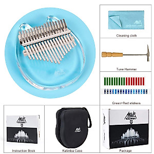 Kalimba Thumb Piano, AKLOT 17 Keys Transparent Acrylic Cat Note Carved Starter Finger Piano with Kalimba Case Tune Hammer Study Booklet Stickers