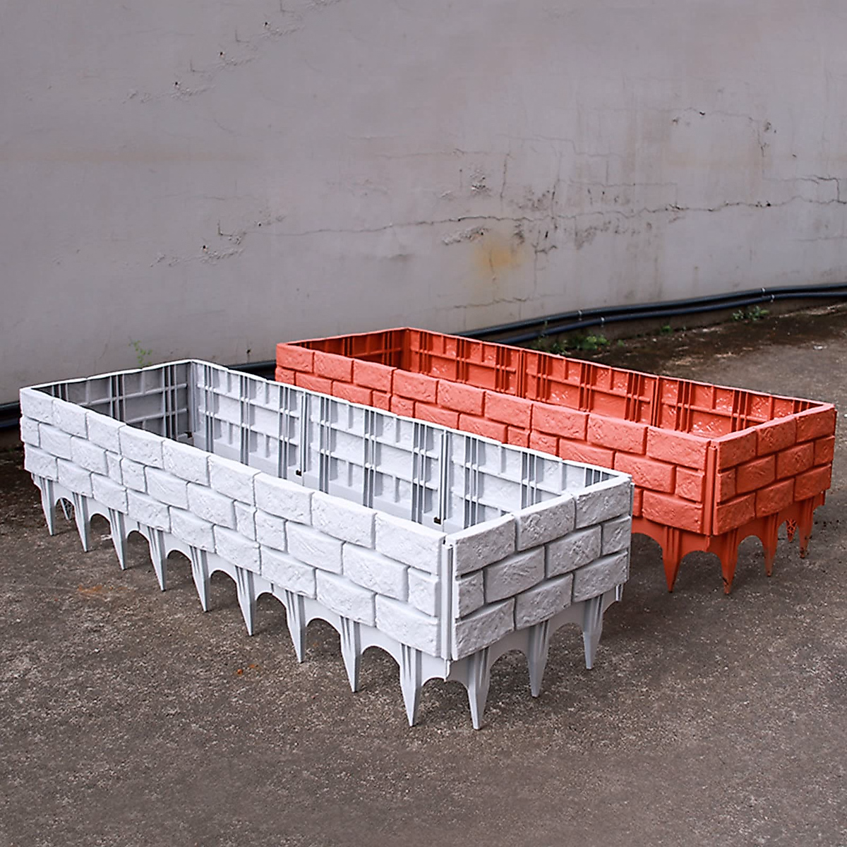 JYCAR 4PCS Garden Plastic Fence Edging, Imitation Stone Effect Flower Bed Edging Plant Border Imitation Stone Brick for Gray