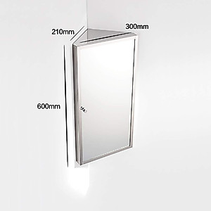 Stainless Steel Corner Bathroom Mirror Cabinet Triangle Locker Wall Cabinet Multipurpose Kitchen Medicine Storage Organizer with Mirror,11.81" X23.6"X8.2"