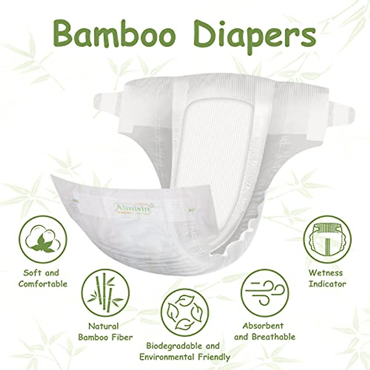 Aimisin Bamboo Disposable Baby Diapers Plant-Based Biodegradable Soft Absorbent Diapers for Babies Hypoallergenic for Sensitive Skin (S(5-16Lbs)-36ct)