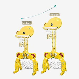 Enlitoys Kids Basketball Hoop Set, 3 in 1 Sports Activity Center Grow-to-Pro Adjustable Basketball Toy for Indoor & Outdoor, Best Gift for Kids （Yellow）