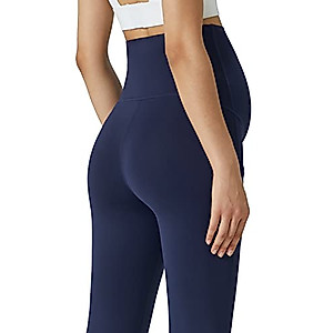 POSHDIVAH Women's Maternity Work Pants Yoga Lounge Stretchy Bootcut Flare Pants Pregnancy Dress Trousers for Business Casual Navy Blue Small