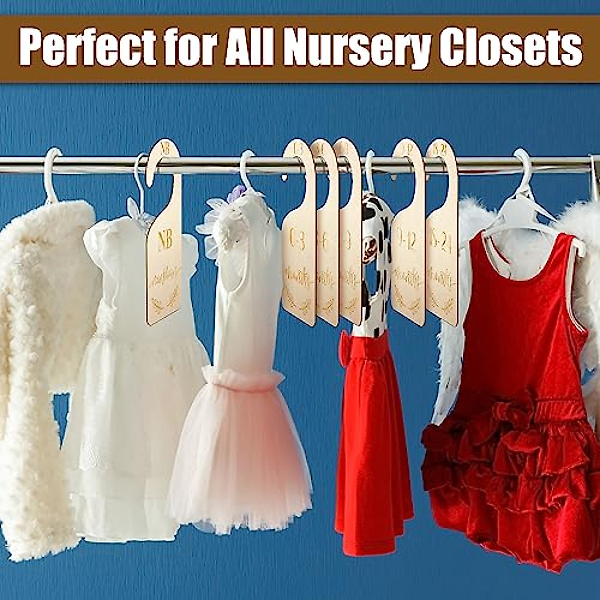 LUTER 7pcs Baby Closet Dividers, Wooden Cute Nursery Hanger Dividers Baby Wardrobe Dividers from Newborn to 24 Months Baby Clothes Organizer Easily Organize Your Baby's Room (Style 2)