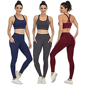CHRLEISURE Leggings with Pockets for Women, High Waisted Tummy Control Workout Yoga Pants(Black,DGray,Navy,Wine,JLGreen, M)