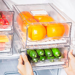 Ornafort Fridge Organizer Bins, Clear Stackable Refrigerator Drawers Pull Out, Reusable Food Storage Containers for Kitchen, Freezer, Pantry, Office, Closet, as ​Gift (2 Drawers, Large)