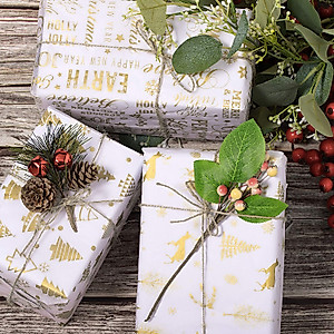 Whaline Christmas Gold Gift Tissue Wrap Paper Set, 120 Sheets Xmas Tree, Reindeer, Snowflake Design for Holiday Wrapping Paper DIY and Craft, 14" x 20"