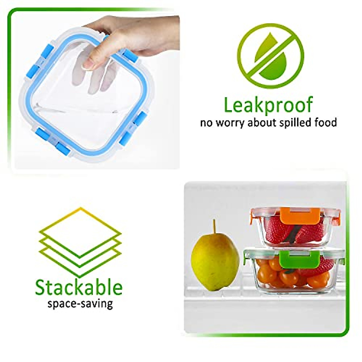 M MCIRCO 20 Pieces Glass Food Storage Container with Lids, Airtight Glass Lunch Containers,No Leaking Glass Meal Prep Container,Microwave, Oven, Freezer and Dishwasher Friendly