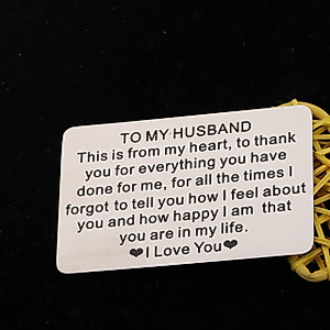 FUSTYLE Metal Wallet Card Insert Anniversar Gif for Husband Engraved Love Note Card You Are In My Life I Love You (silver)