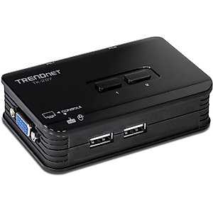 TRENDnet 2-Port USB KVM Switch and Cable Kit, 2048 x 1536 Resolution, Device Monitoring, Auto-Scan, Audible Feedback, USB 1.1, Compliant with Windows and Linux, Hot-Pluggable, White, TK-207K