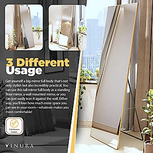 VENERA Floor & Full Length Mirrors - Sturdy Full Length Body Mirror - White Aluminum Framed Full Length Mirror with Stand for Bedroom - 65” Modern and Tall Bedroom Mirror with Stand