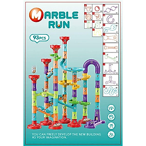 93Pcs Marble Run Set Building Blocks with 30 Glass Marbles for Kids Girls Boys Toys Stem Maze Educational Race Game Birthday Gifts (LargeA)