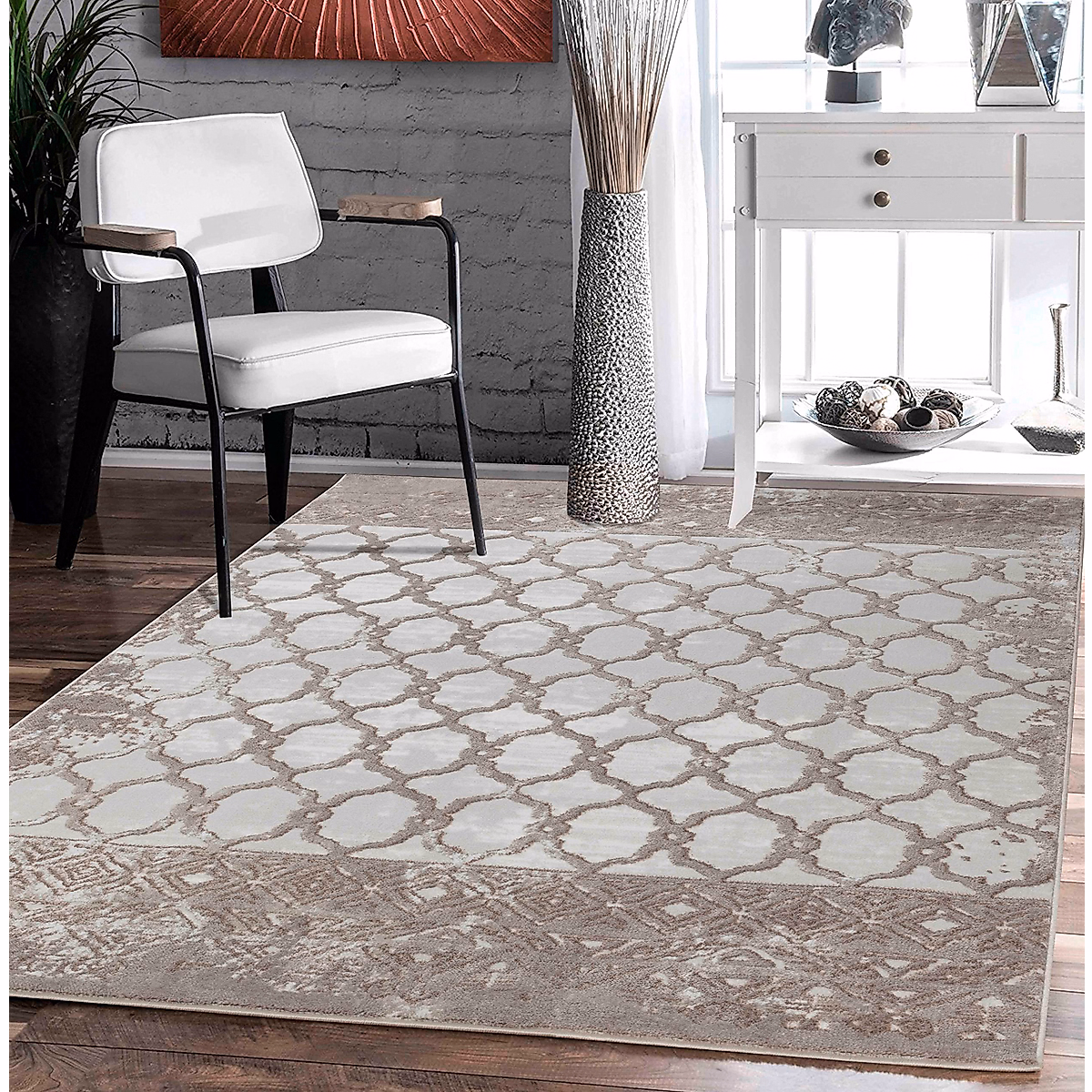 GLORY RUGS Modern Abstract Trellis Area Rug 5x7 Rugs Cream Beige for Home Office Bedroom and Living Room