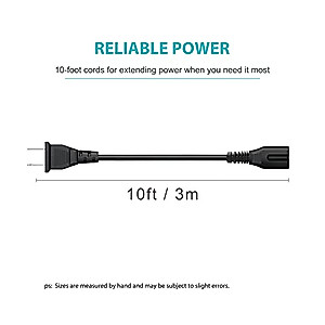 10Ft 2 Prong AC Power Cord Plug for Sony SRS-XP500 SRS-XP700 SRS-RA3000 XB72 GTK-XB60 XB90 GTK-XB5 XB7 MHC-V13 MHC-V71 Wireless Portable Speaker Replacement Charger Charging Cable Power Supply Cord