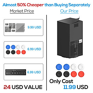 2 Pack Dust Filter Cover for Xbox Series X with Rubber Dust Plugs and Joystick Thumb Grips, YUANHOT Accessories Top Case Vent Dust Proof Filter Cover