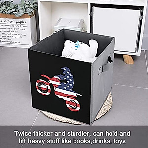 US Flag Dirtbike Motocross Large Cubes Storage Bins Collapsible Canvas Storage Box Closet Organizers for Shelves