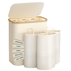 Laundry Hamper with Lid, 170L Extra Large Laundry Hamper 3 Section, Dirty Clothes Hampers with Removable Laundry Bags, Laundry Basket Organizer for Bathroom, Bedroom, Dorm Laundry Room(Beige)