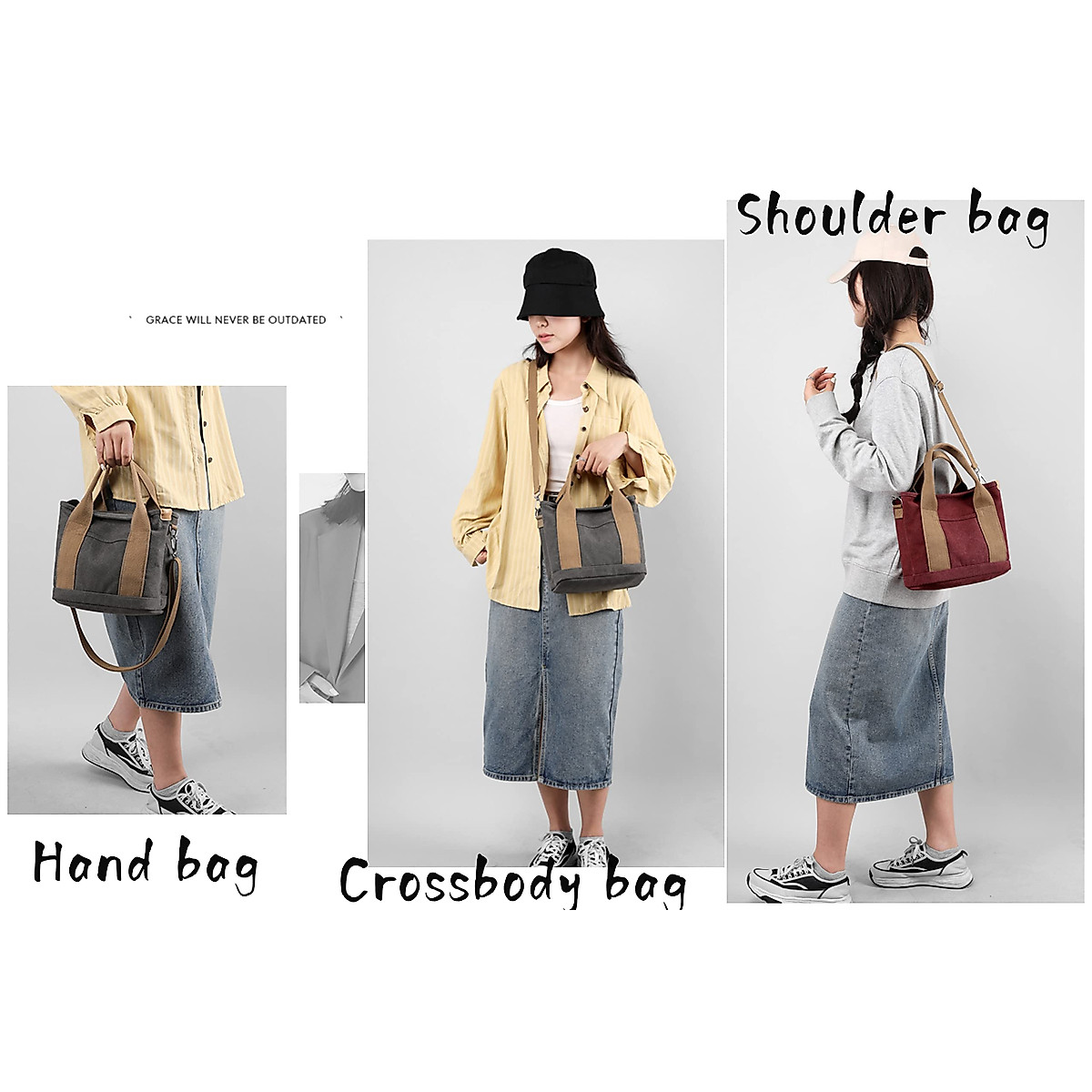 XLXLbb Small Satchel Bag Stylish Mini Tote Shoulder Handbag Canvas Hobo Bag for Women Zipper Organizer Pockets Beautiful color Canvas Tote Crossbody Bags(Khaki)