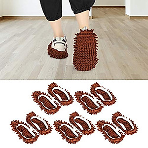 Mop Slippers Shoes Cover, 10Pcs Chenille Mop Slippers Multifunction Floor Cleaning Shoes Dust Cleaner Accessory(Tan)