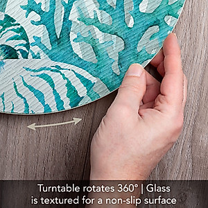 CounterArt Coral Life 4mm Heat Tolerant Tempered Glass Lazy Susan Turntable 13" Diameter Cake Plate Pizza Server Condiment Caddy