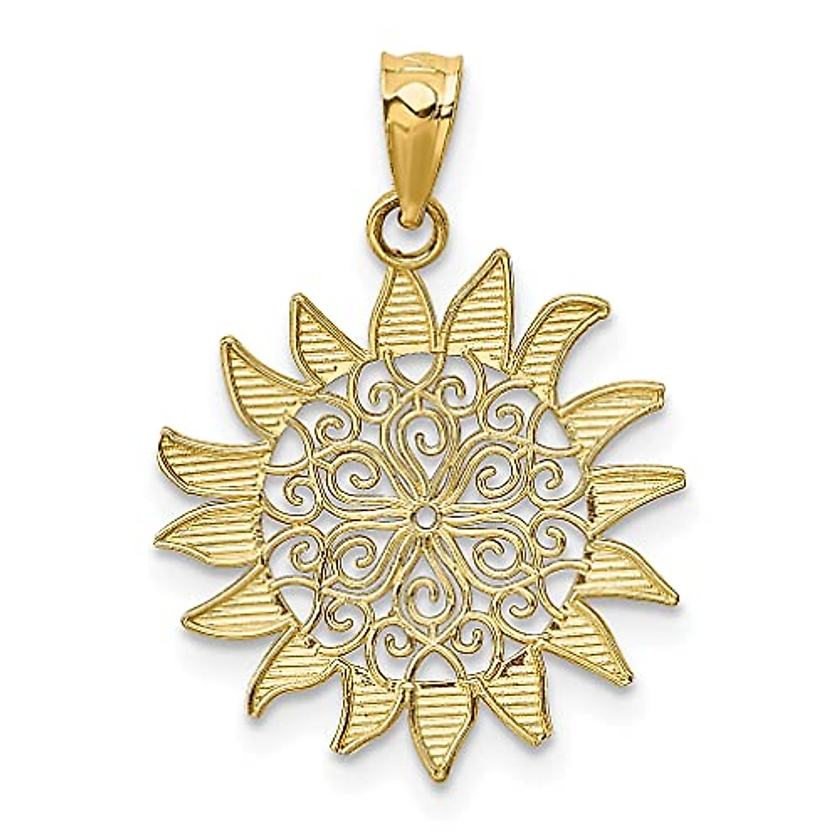 IceCarats 14K Yellow Gold Antique Filigree Sun Necklace Sunshine Pendant Sunburst Charm Celestial Jewelry 24mm x 18mm Only
