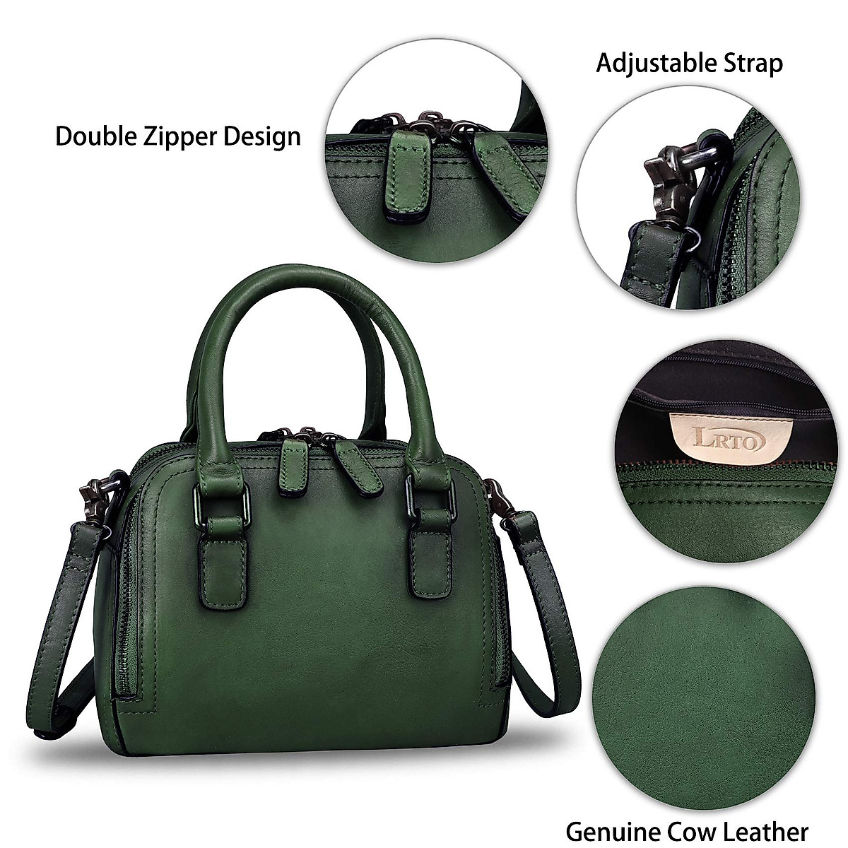 Genuine Leather Handbags for Women Vintage Handmade Top-Handle Handbag Purse Shoulder Bag Cowhide Satchel Bags (Green)