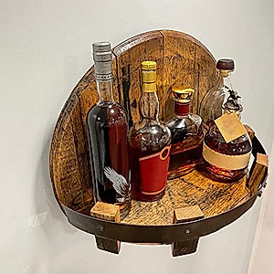 Wooden Wine Rack Wall Mounted, Vintage Liquor Bottle Display Rack Holder Home Décor, Handcrafted Round Wine Shelf Whiskey Display Wine Organizer Stand Bar Shelves Housewarming Gift (30*15cm, Wood)