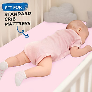 Crib Sheets Girl, Baby Crib Sheets for Standard Crib Mattress & Toddler Bed Mattress, Snug Fit Breathable Soft Fitted Crib Sheet (28''x 52''x 8''), Crib Sheets for Baby Girl 2 Pack Pink & Purple