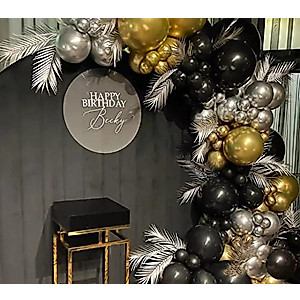 Komiikka 116pcs Black Gold Silver Chrome Balloon Garland Arch Kit for Gatsby Roaring 20s Birthday, New Year, Bachelorette, Graduation, Retirement Party Decorations