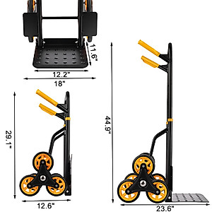 Mstge Stair Climbing Hand Truck, 2 in 1 Stair Climber Dolly Heavy Duty, 350 Lbs Capacity Stair Trolley Cart with 6 Rubber Wheels and Elastic Rope