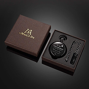 ManChDa Engraved Pocket Watches for Groomsmen, Roman Numerals Quartz Pocket Watch Gifts for Groomsmen Wedding Groomsmen Gifts for Men(Black)