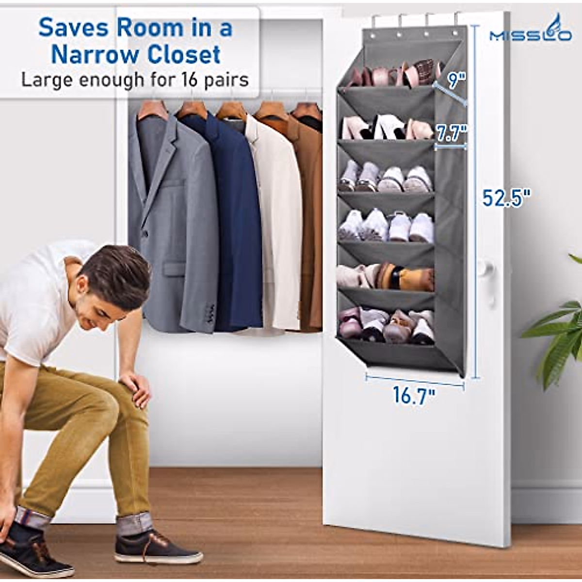 MISSLO Over The Door Shoe Organizer with Deep Pockets and 28 Large Pockets Hanging Shoe Organizer Over The Door Shoe Rack for Closet