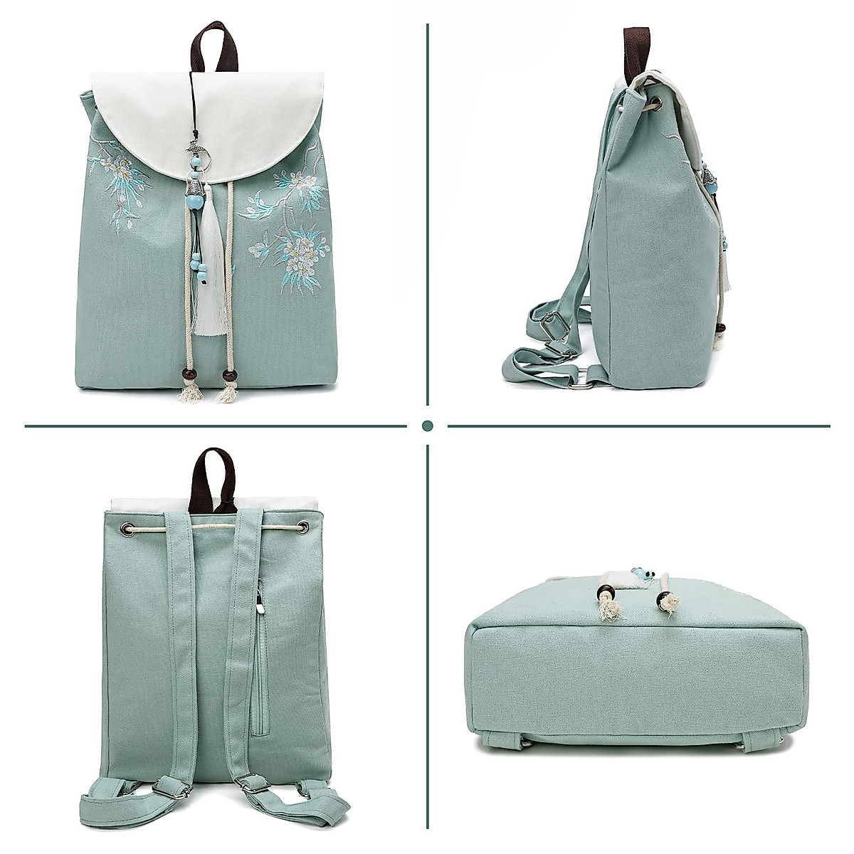 MAZEXY Handmade Embroidered Large Backpack for Cute Girls Kids for Travel School (Pear_Blossom)