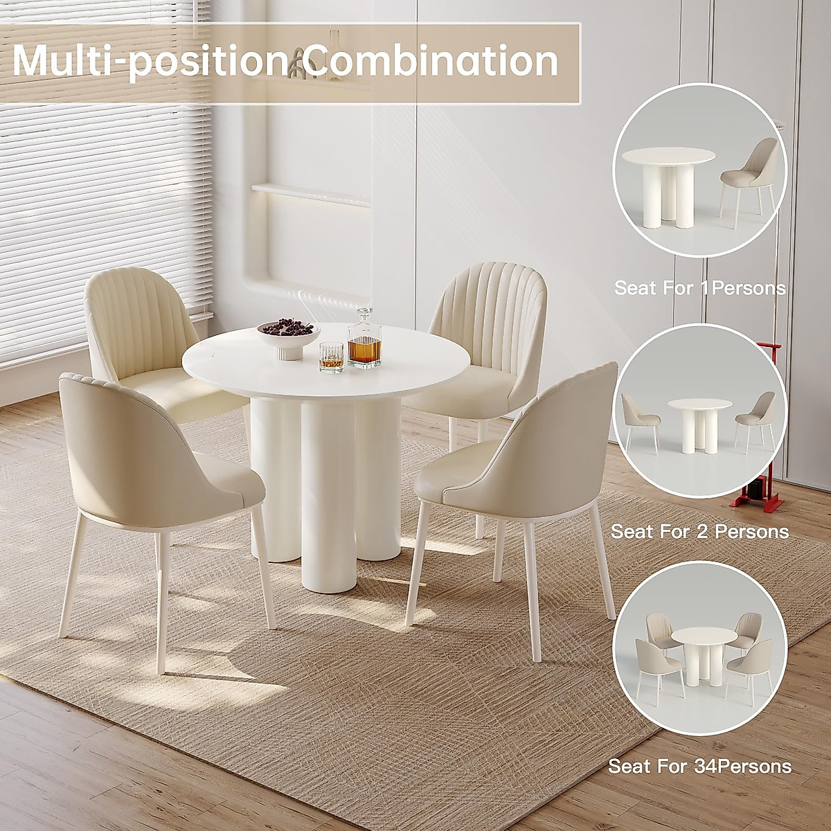 Guyii 39.37" Cream White Dining Table, Modern Round Kitchen Table, Small Indoor End Table for Kitchen, Bar, Living Room, Small Space, Easy Assembly, Table Only