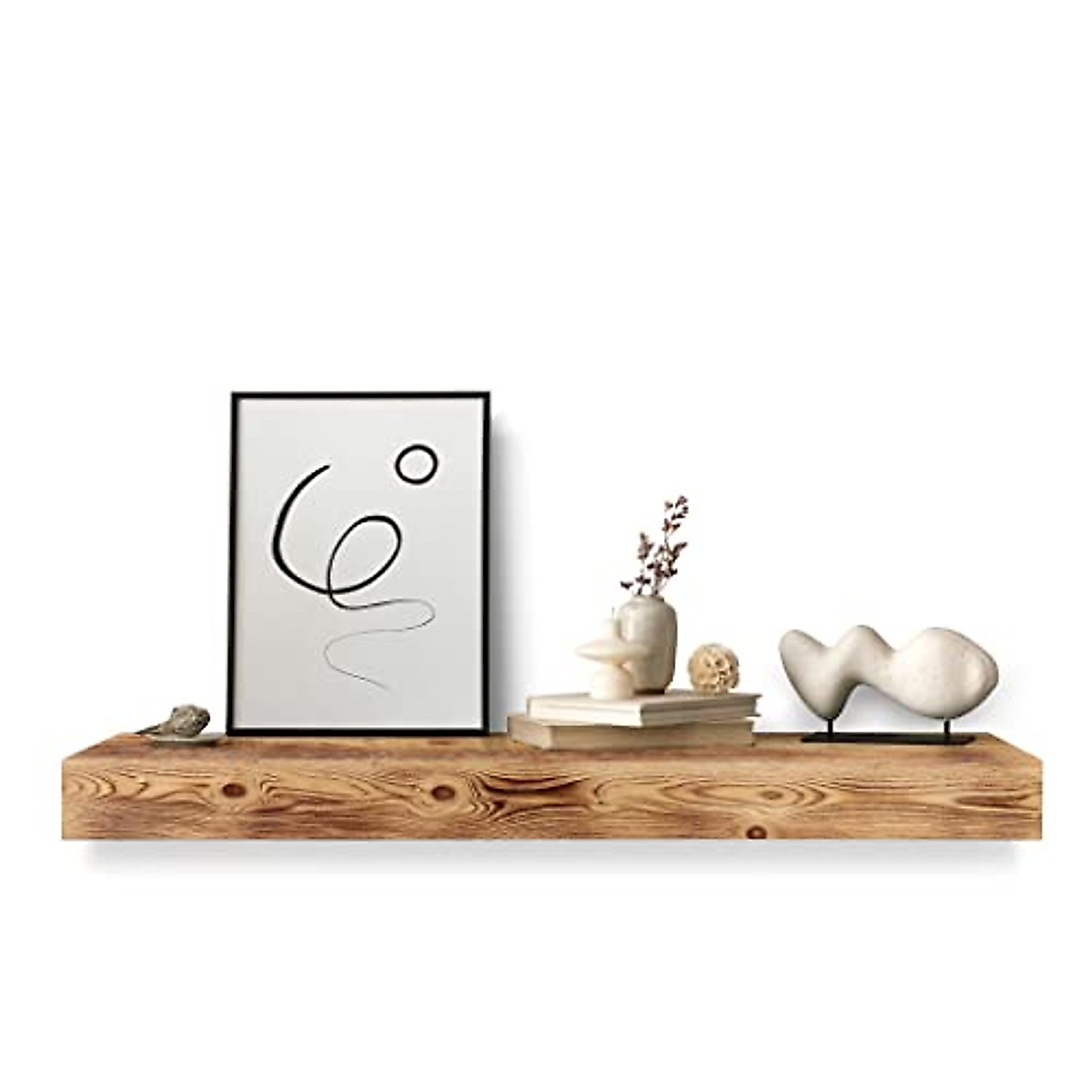 BODRUM WOODEN Beam Wood Shou Sugi Ban Fireplace Shelf Mantelpiece Shelving Water-Based Paint Floating Cottage Solid Easy Install Real Tree Handmade (Rustic Burn, 72'')