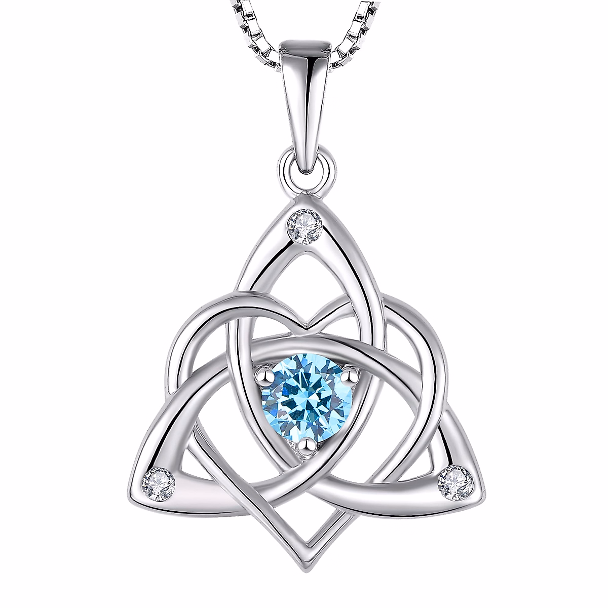 STARCHENIE Celtic Knot Necklace for Women 925 Sterling Silver Trinity Love Knot Pendant Created Aquamarine Jewelry