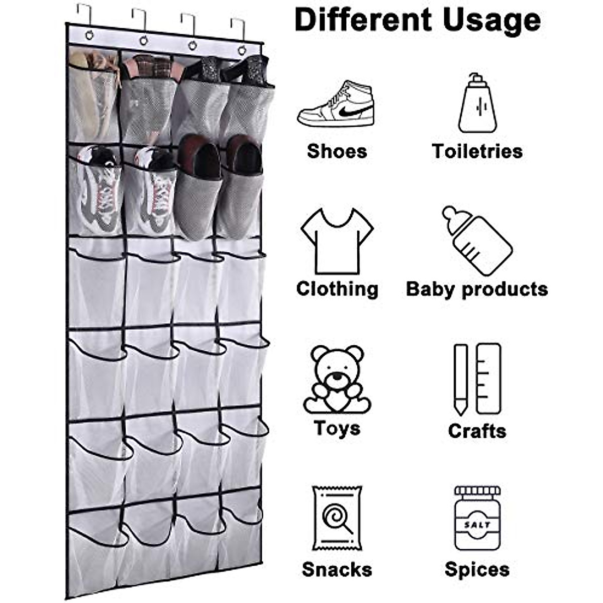 MISSLO 30 Large Pockets Dual Sided Hanging Shoe Organizer for Closet and 24 Large Mesh Pockets Door Shoe Organizer