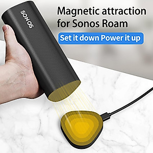 Rounkin Wireless Charger Compatible with Sonos Roam Gen 2nd/1st, Magnetic Charging Base, Power up Charging Dock for Portable Bluetooth Speaker for Sonos Roam SL(Black)
