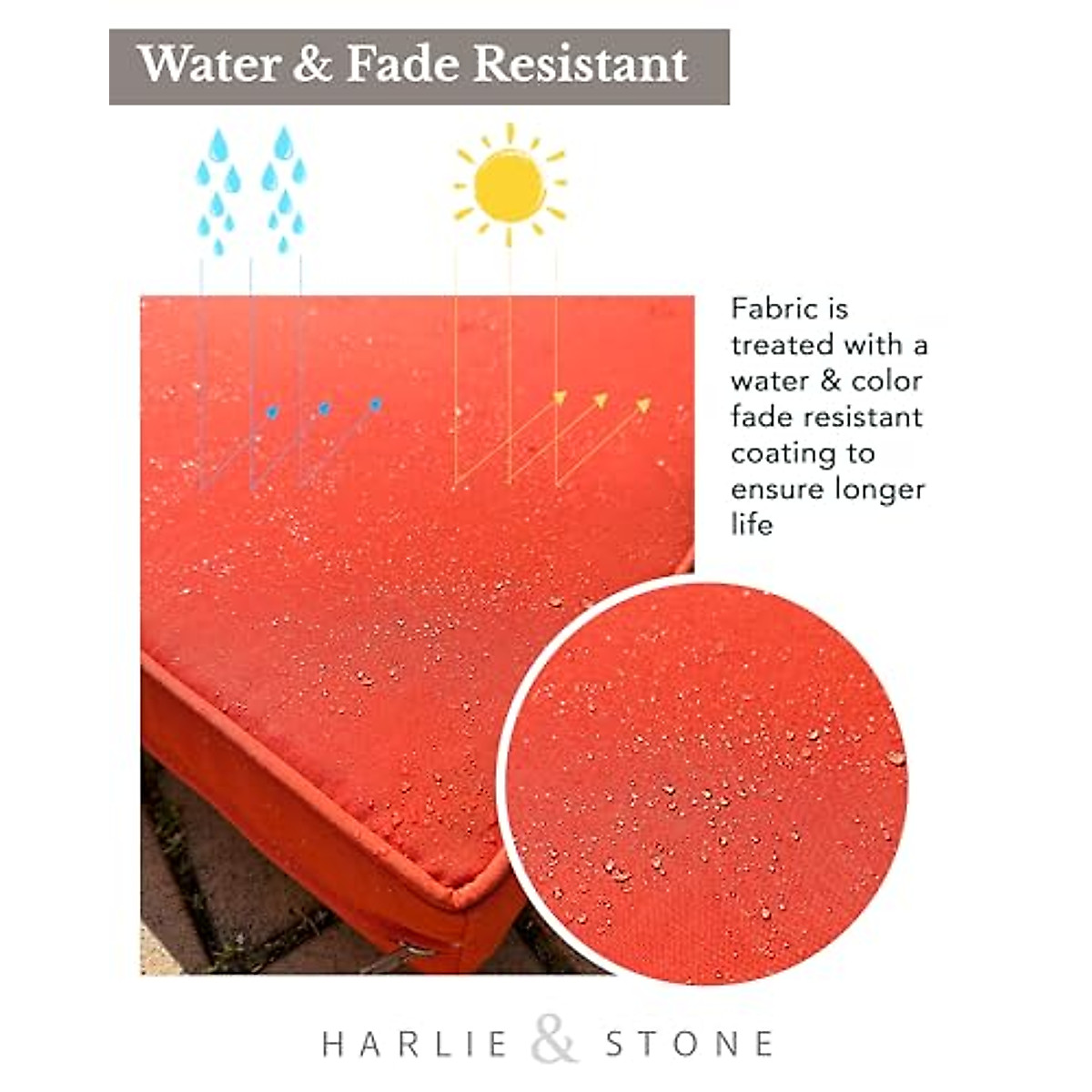Harlie & Stone Outdoor Seat Cushion, Patio Chair Cushions, Outdoor seat Cushions Set of 2, Replacement Cushions for Outdoor Furniture, Outdoor Chair Cushion, 22 x 22 Outdoor Cushions - Orange