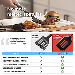 DI ORO Silicone Turner Spatula Set - Kitchen Spatulas for Nonstick Cookware - Cooking Utensils for Flipping Eggs & Pancakes - 600°F Heat-Resistant BPA Free Turners - Dishwasher Safe (4pc, Black)