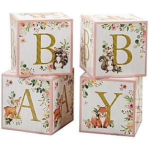 Kate Aspen Pink Woodland Baby Boxes with Letters for Baby Shower Decorations Photo Prop & Nursery Décor (Set of 4 Spells Baby)