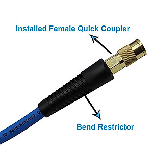 YOTOO Hybrid Lead-in Air Hose 3/8-Inch by 10-Feet 300 PSI Heavy Duty, Lightweight, Kink Resistant, All-Weather Flexibility with 1/4-Inch Brass Male Fittings, Bend Restrictors, Blue