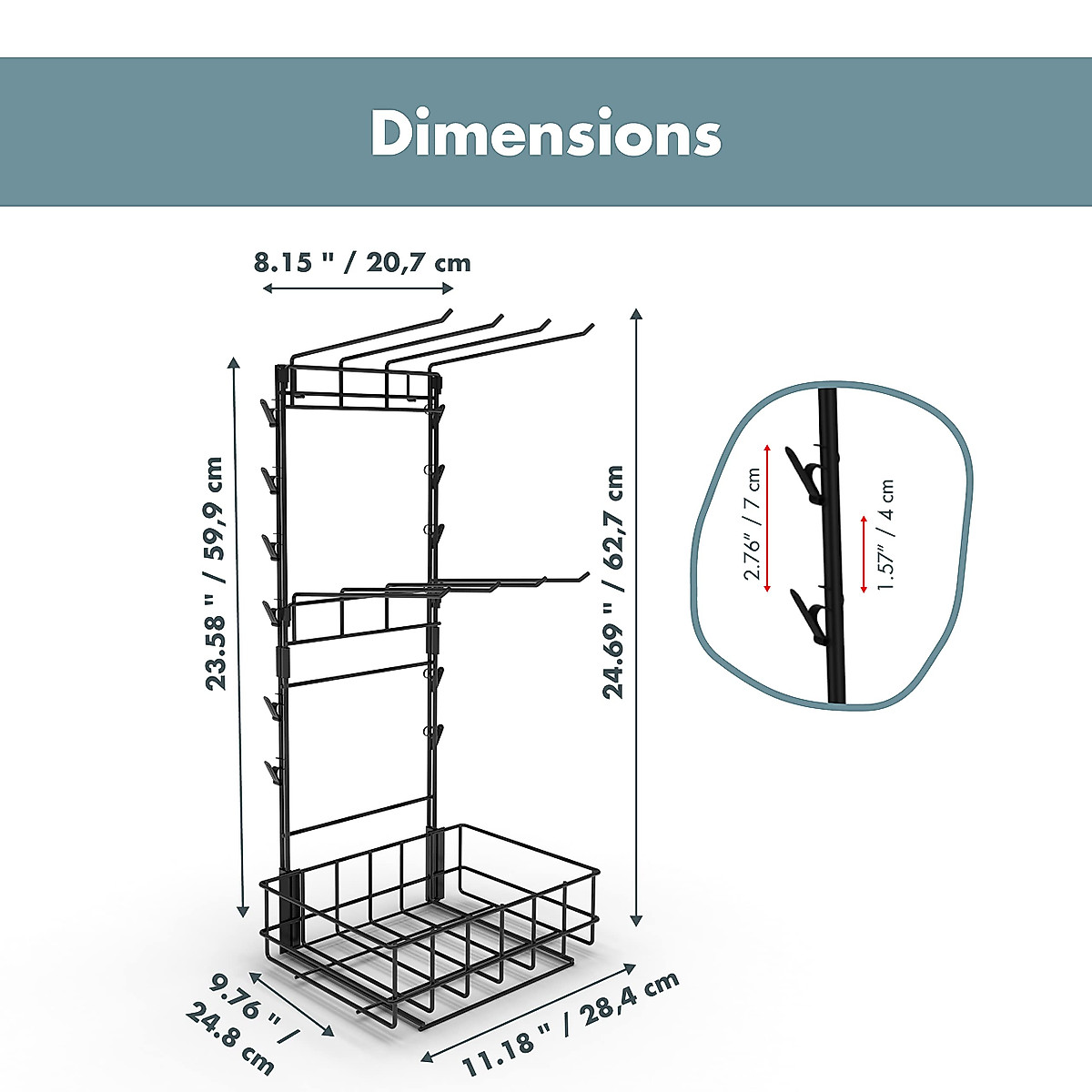 DS THE DISPLAY STORE Retail Display Rack, 12 Clips & 8 Peg Hooks Matte Black Countertop Snack Stand Organizer For Retail Store Supplies, Merchandise & Snack Display Stand, 9.76x11.18x23.58