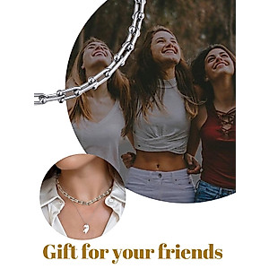 KeyStyle Paperclip Chain Necklace for Women, Stainless Steel Bamboo Link Choker Chains Paper Clip Necklaces for Rapper (16 Inches + 2 Inches)