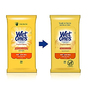 Wet Ones Antibacterial Hand Wipes, Tropical Splash - 20 ct. Size Wipes (10 Pack)