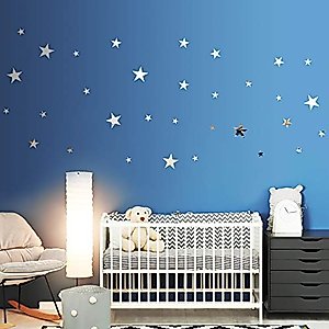 32 Pieces Removable Star Mirror Stickers Acrylic Mirror Setting Wall Sticker Decal for Home Living Room Bedroom Decor (Silver)